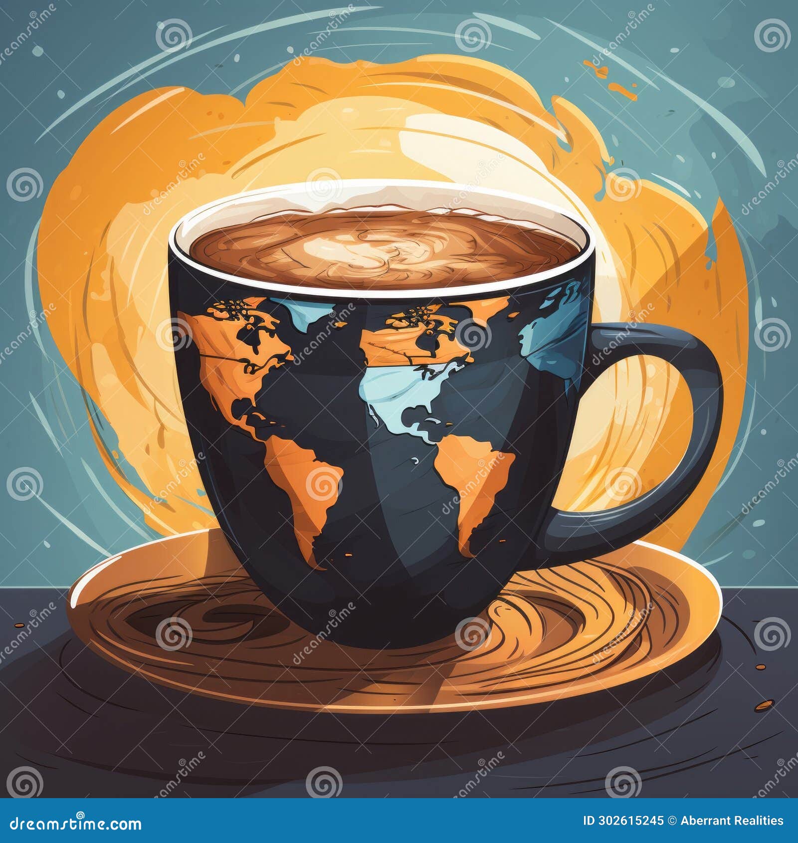A Cup of Coffee with the World Map on it Stock Illustration ...