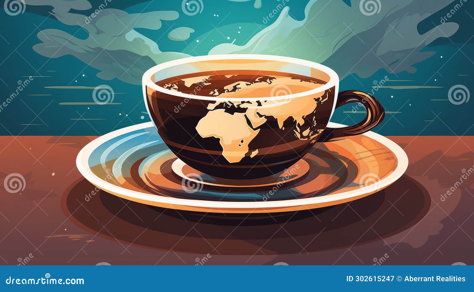 A Cup of Coffee with the World Map on it Stock Illustration ...