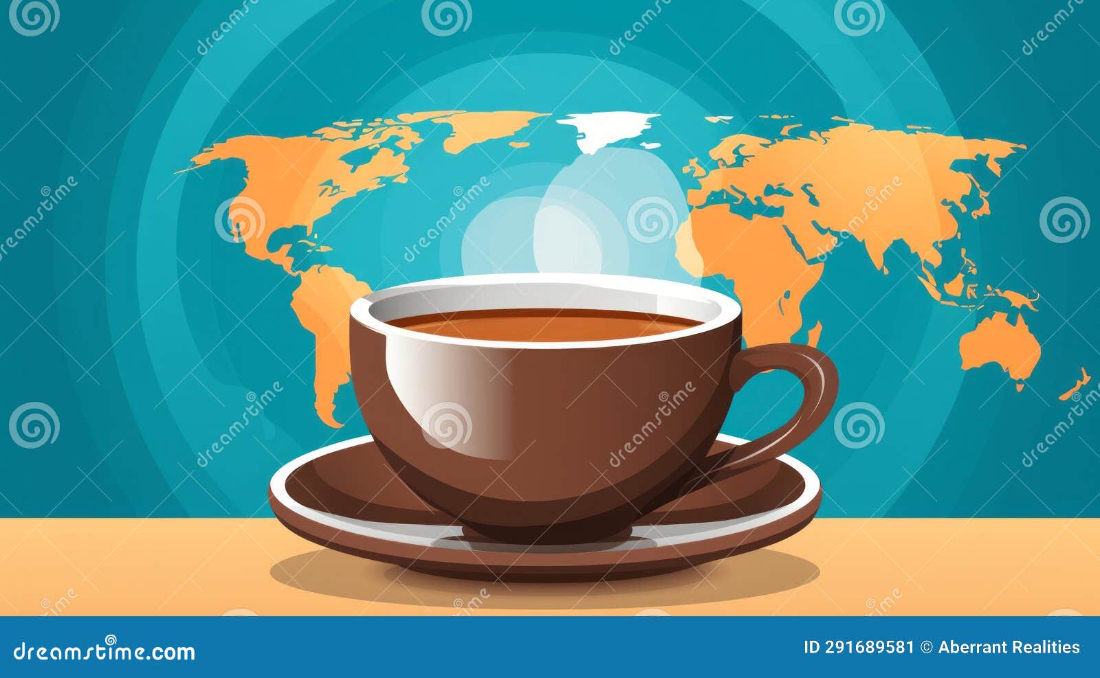 A Cup of Coffee with a World Map on the Background Vector Illustration ...