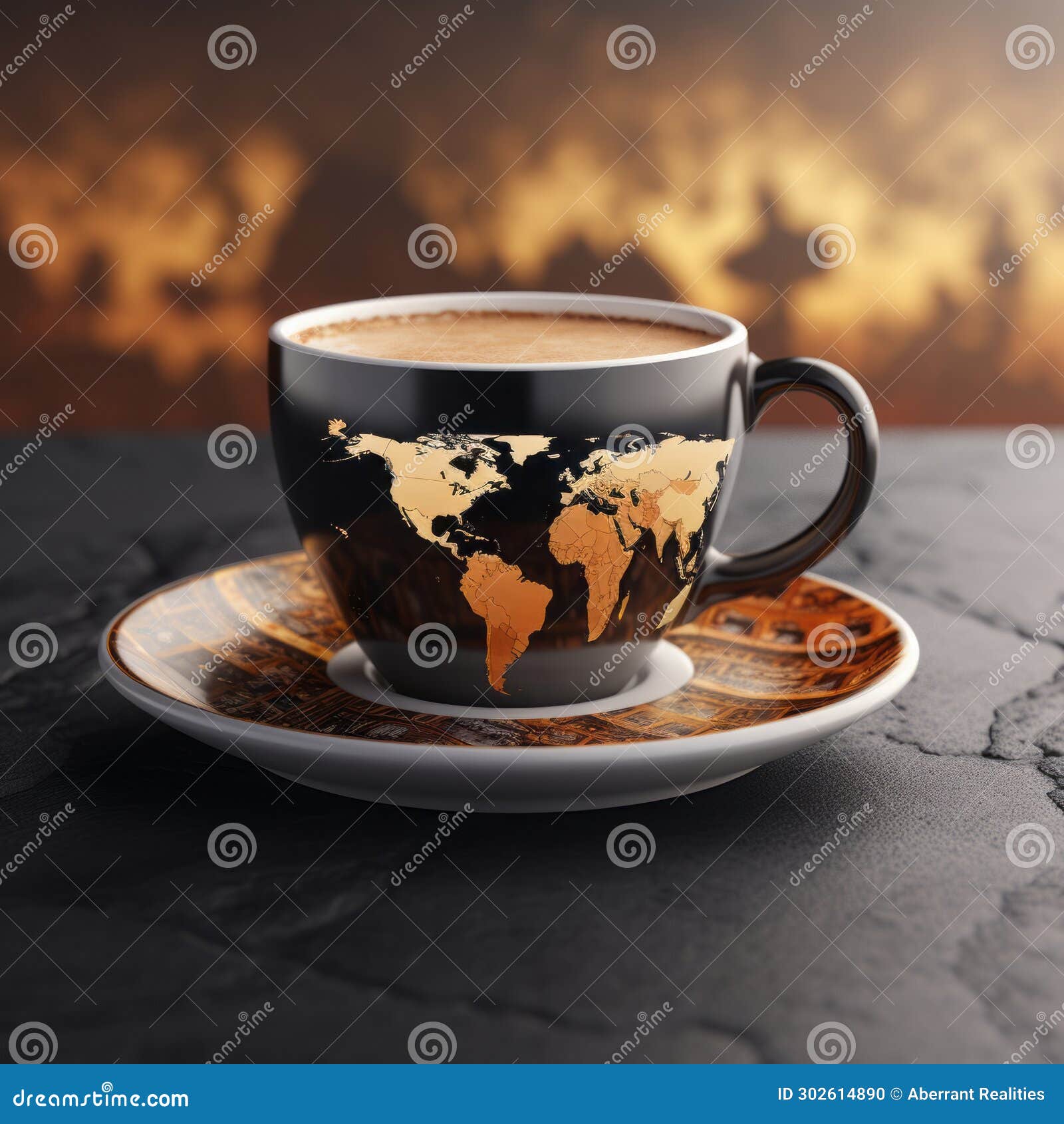 A Cup of Coffee with a World Map Painted on it Stock Illustration ...