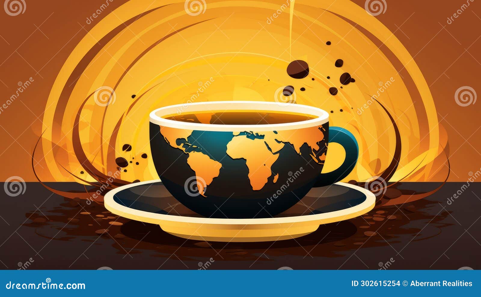 A Cup of Coffee with the World Map Vector Illustration Stock ...