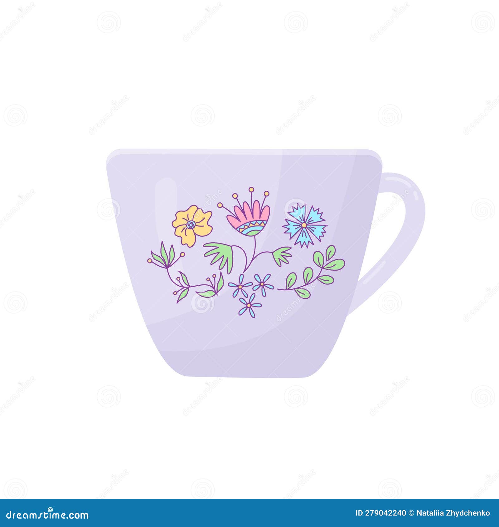 Cup Decorated by Floral Drawing Stock Vector - Illustration of drawing ...