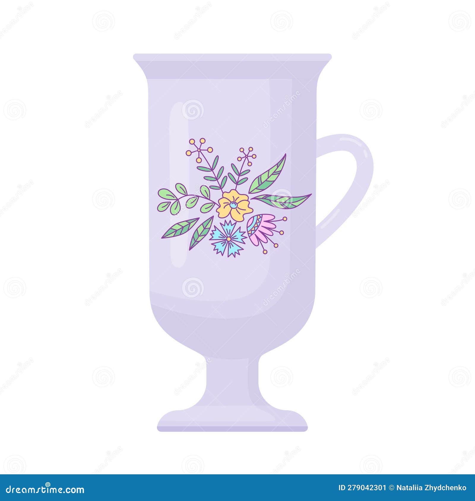 Cup Decorated by Floral Drawing Stock Vector - Illustration of nature ...