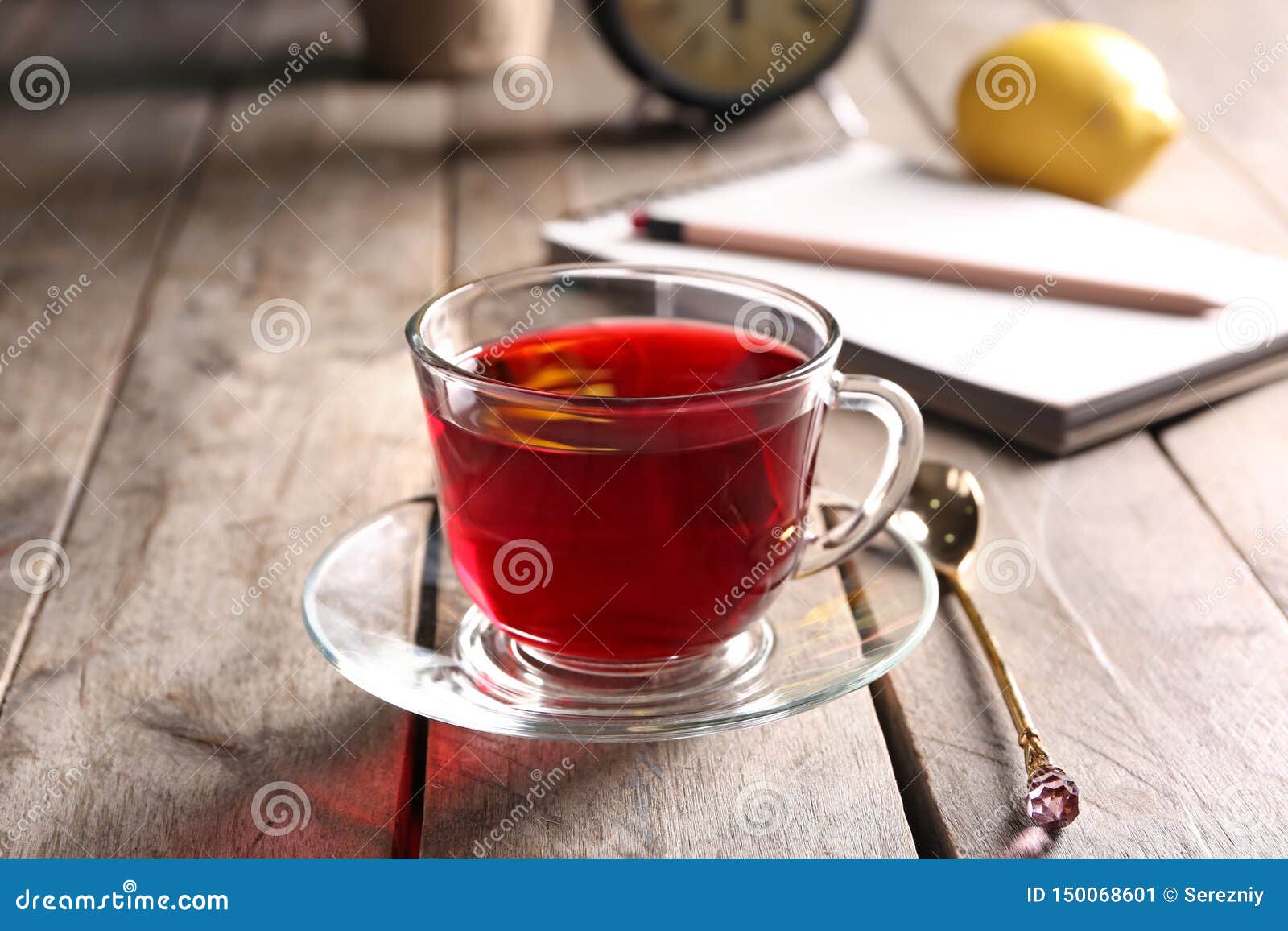 Cup with Delicious Red Tea on Wooden Table Stock Image - Image of ...