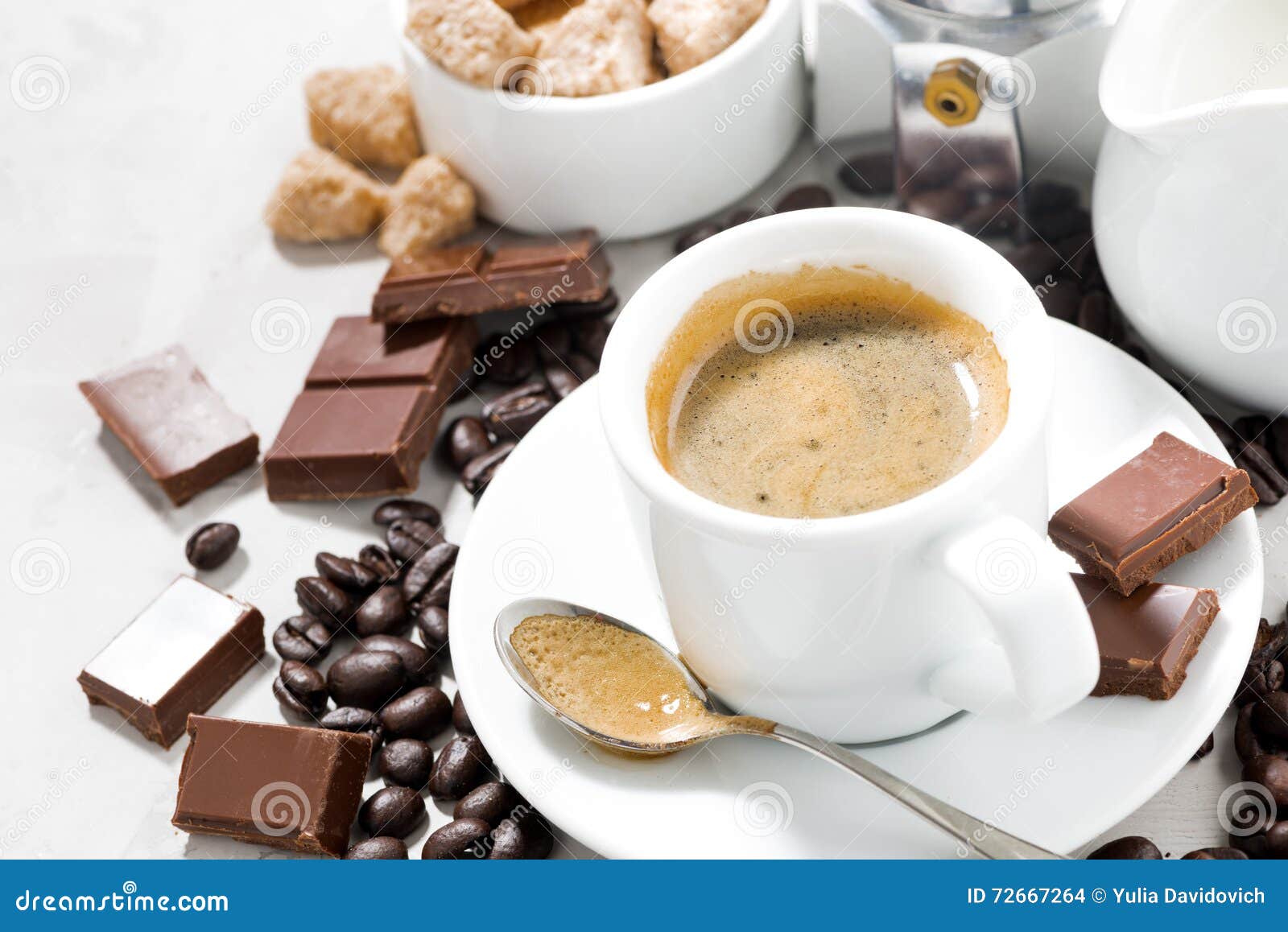 Cup of Espresso, Coffee Beans and Sweets, Closeup Stock Photo - Image ...