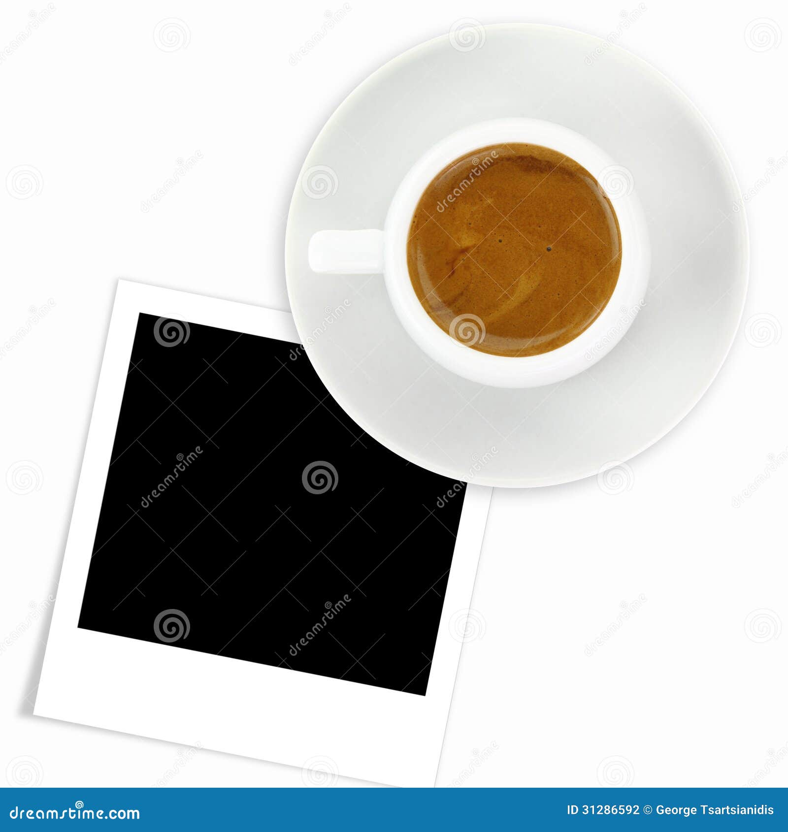 Cup of Espresso Coffee and Photo Frame Stock Photo - Image of invite ...