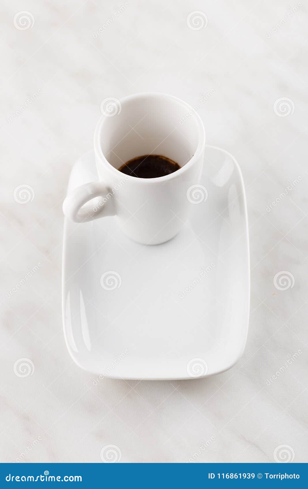 Cup of Espresso Coffee on Plate on White Table. Copy Space Stock Image ...