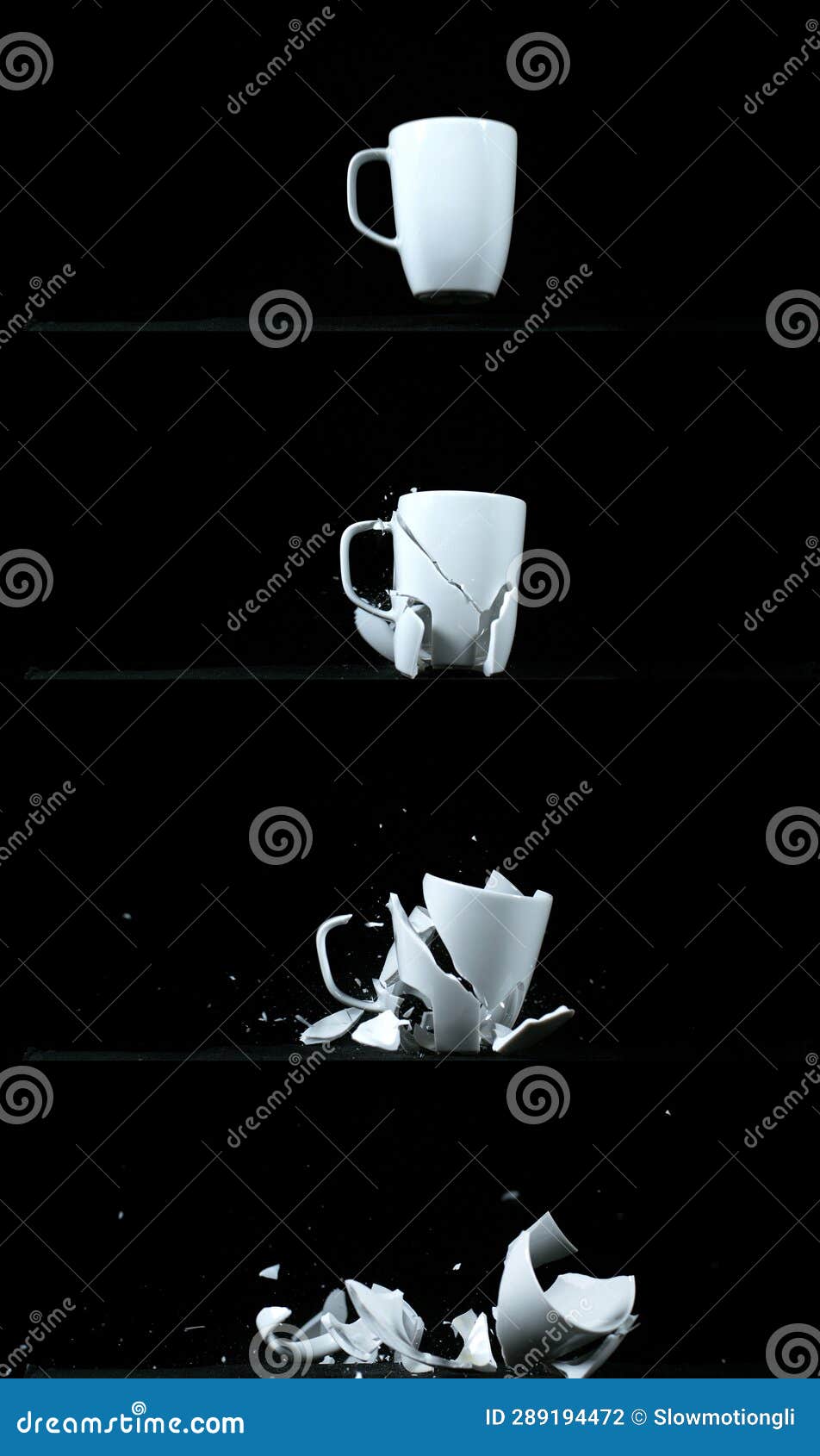 Cup Falling and Exploding on Black Background Stock Photo - Image of ...