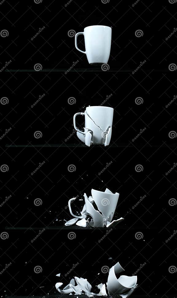 Cup Falling and Exploding on Black Background Stock Photo - Image of ...