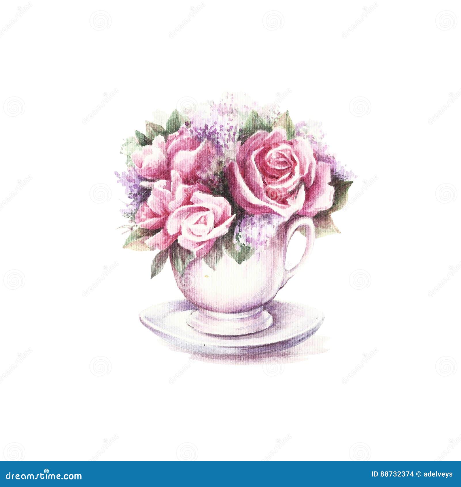 The Cup with Flowers. Hand Draw Watercolor Illustration. Stock ...