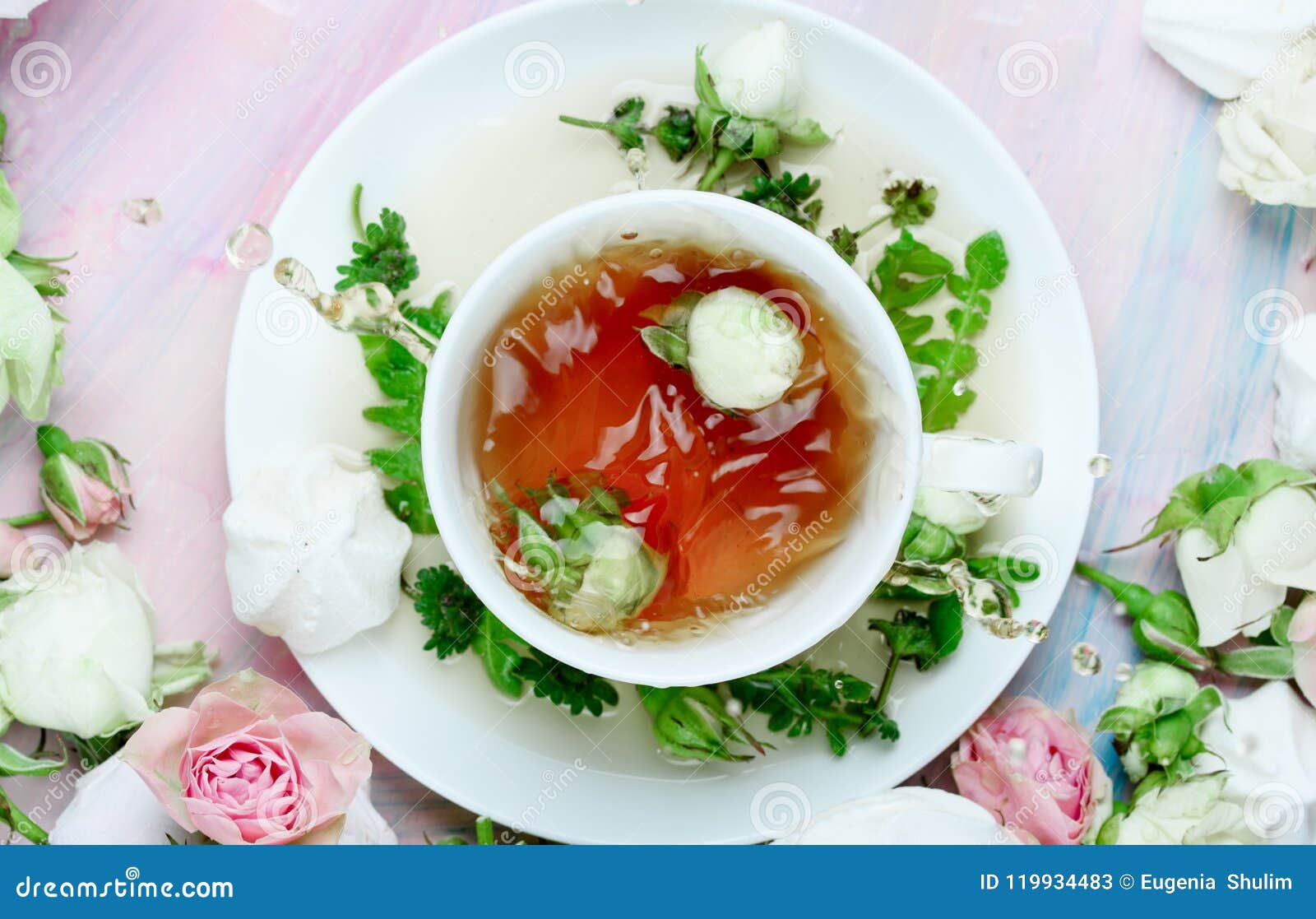 White Cup of Spring Tea with Rose Petals Stock Image - Image of ...