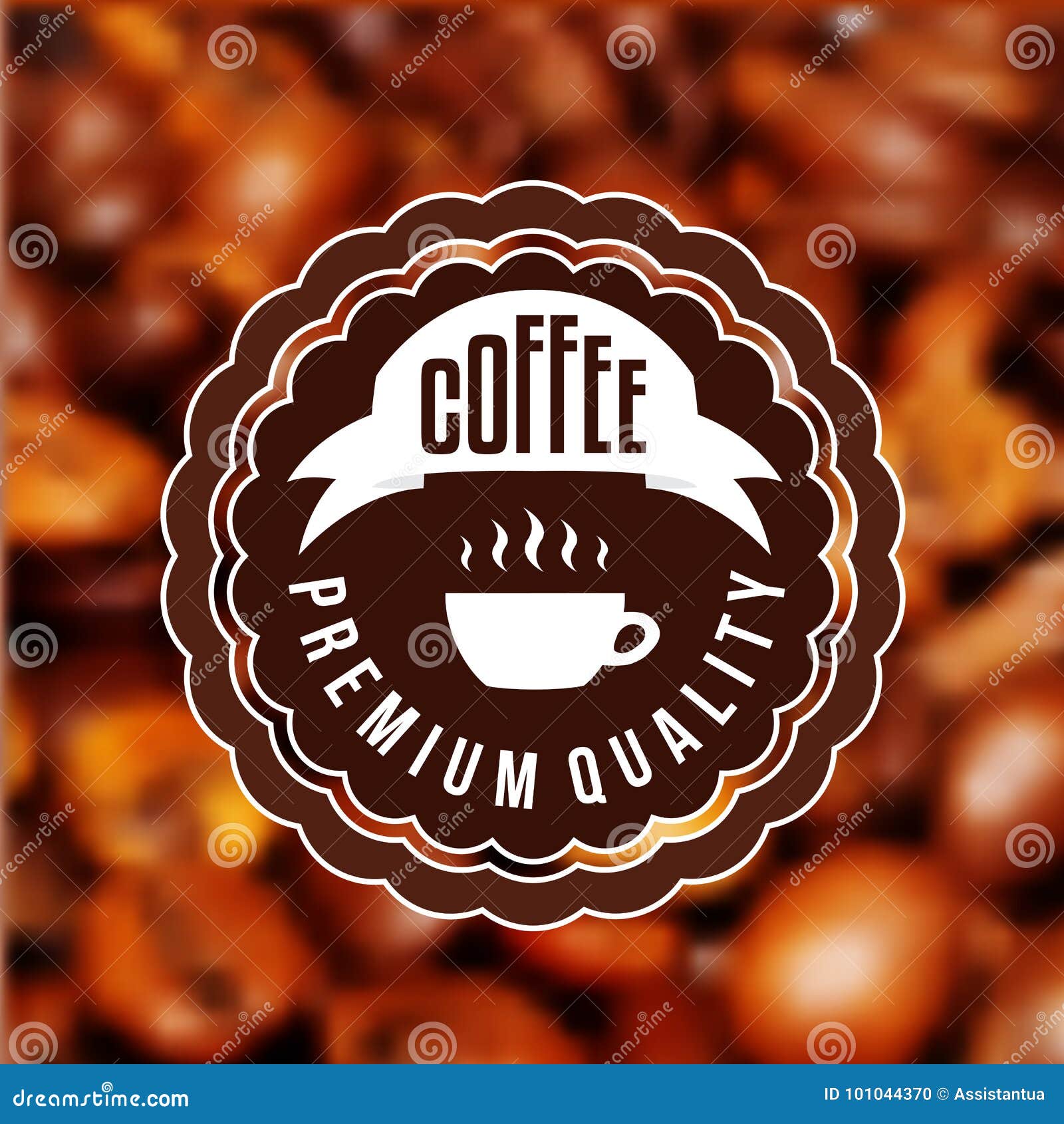 Cup of Fresh Hot Coffee with Scent Vector Label on the Blur Cof Stock ...
