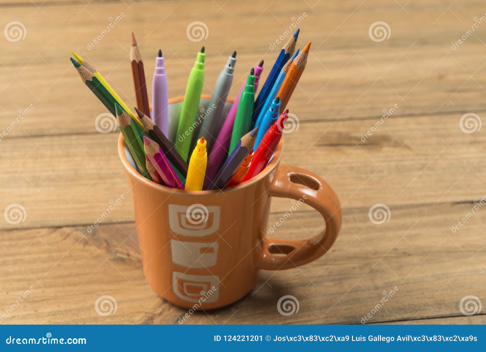 Cup Full of Markers and Colored Pencils Stock Image - Image of ...