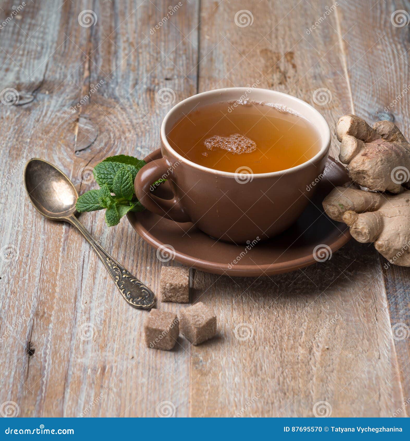 Cup of Ginger Tea, Cubes of Brown Sugar Stock Photo - Image of green ...