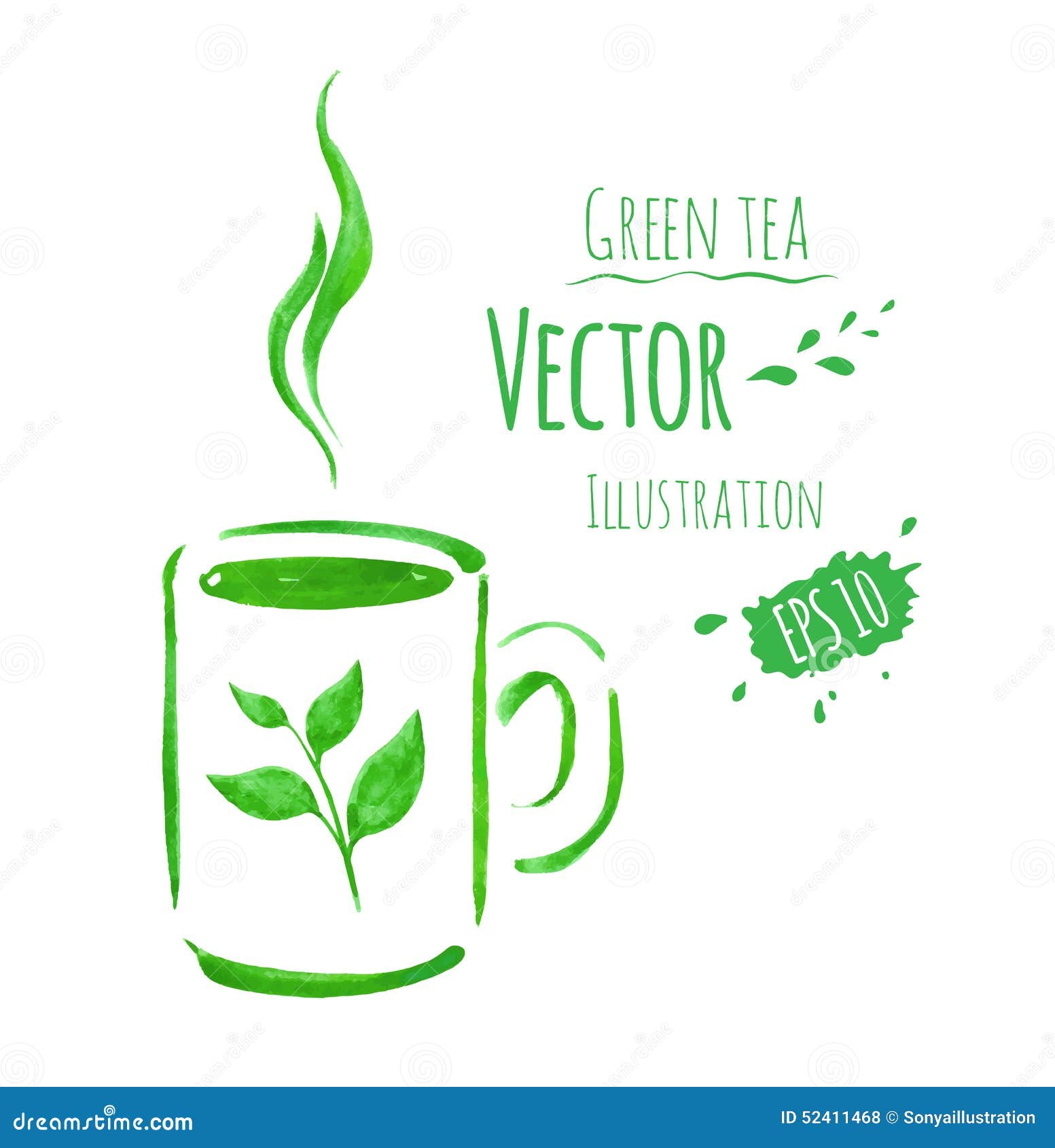 Cup of green tea stock vector. Illustration of paint - 52411468