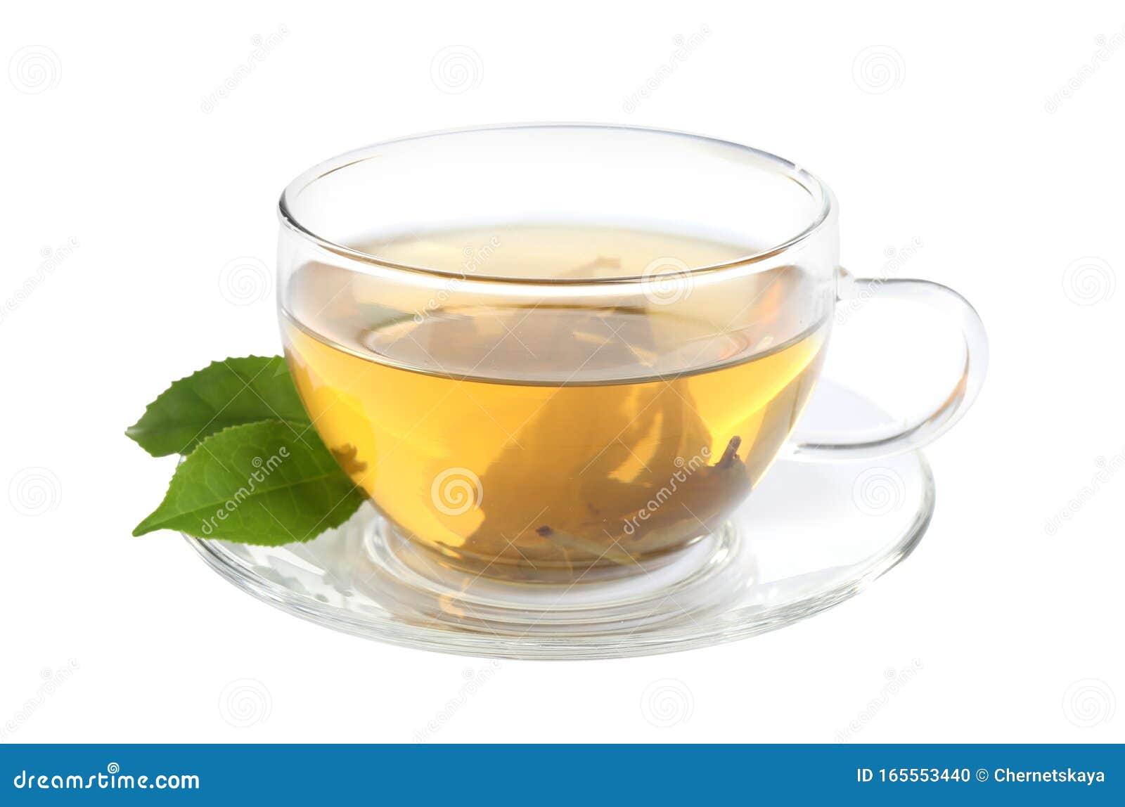 Cup of Green Tea and Leaves Isolated on White Stock Photo - Image of ...
