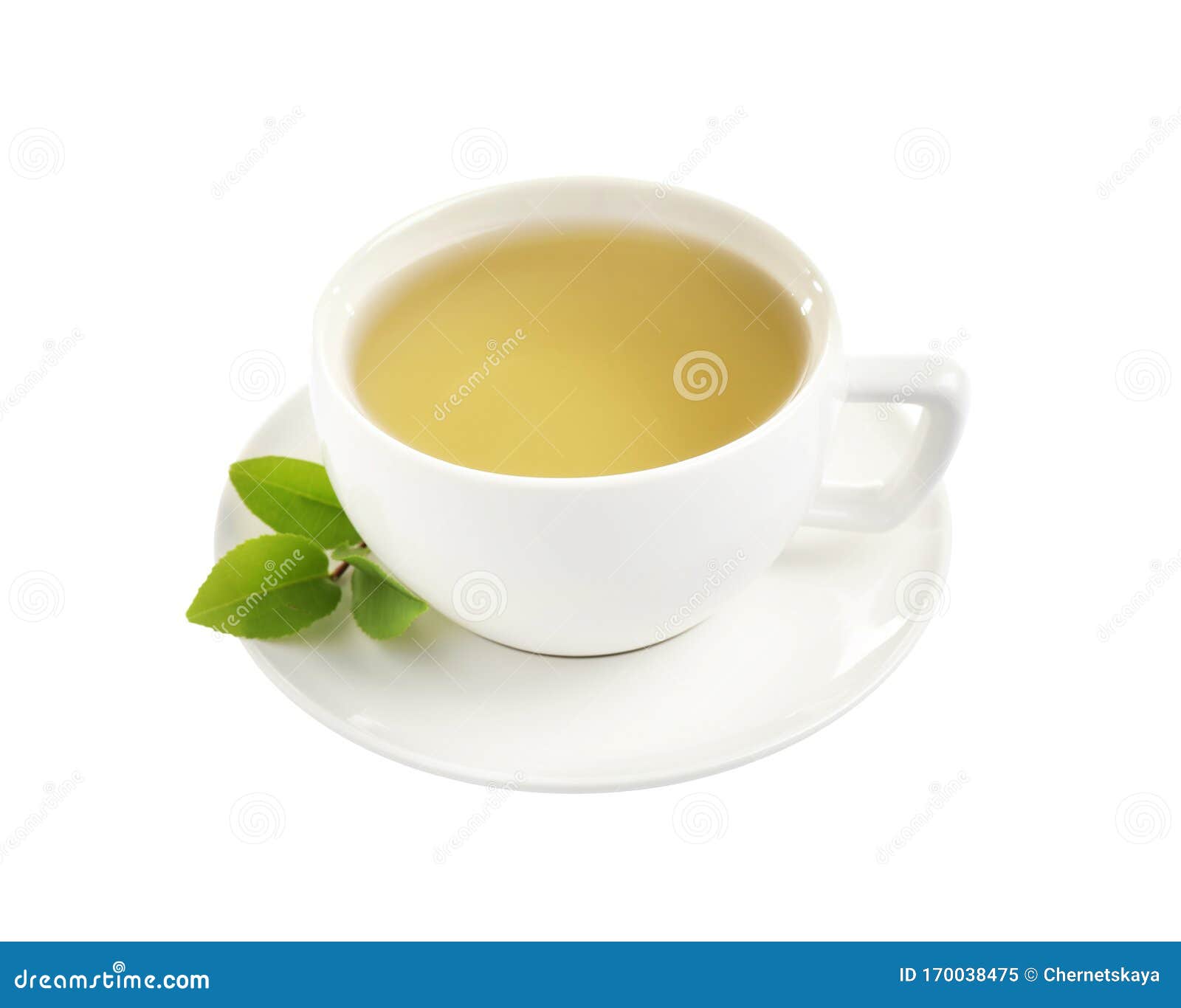 Cup of Green Tea and Leaves Isolated on White Stock Image - Image of ...