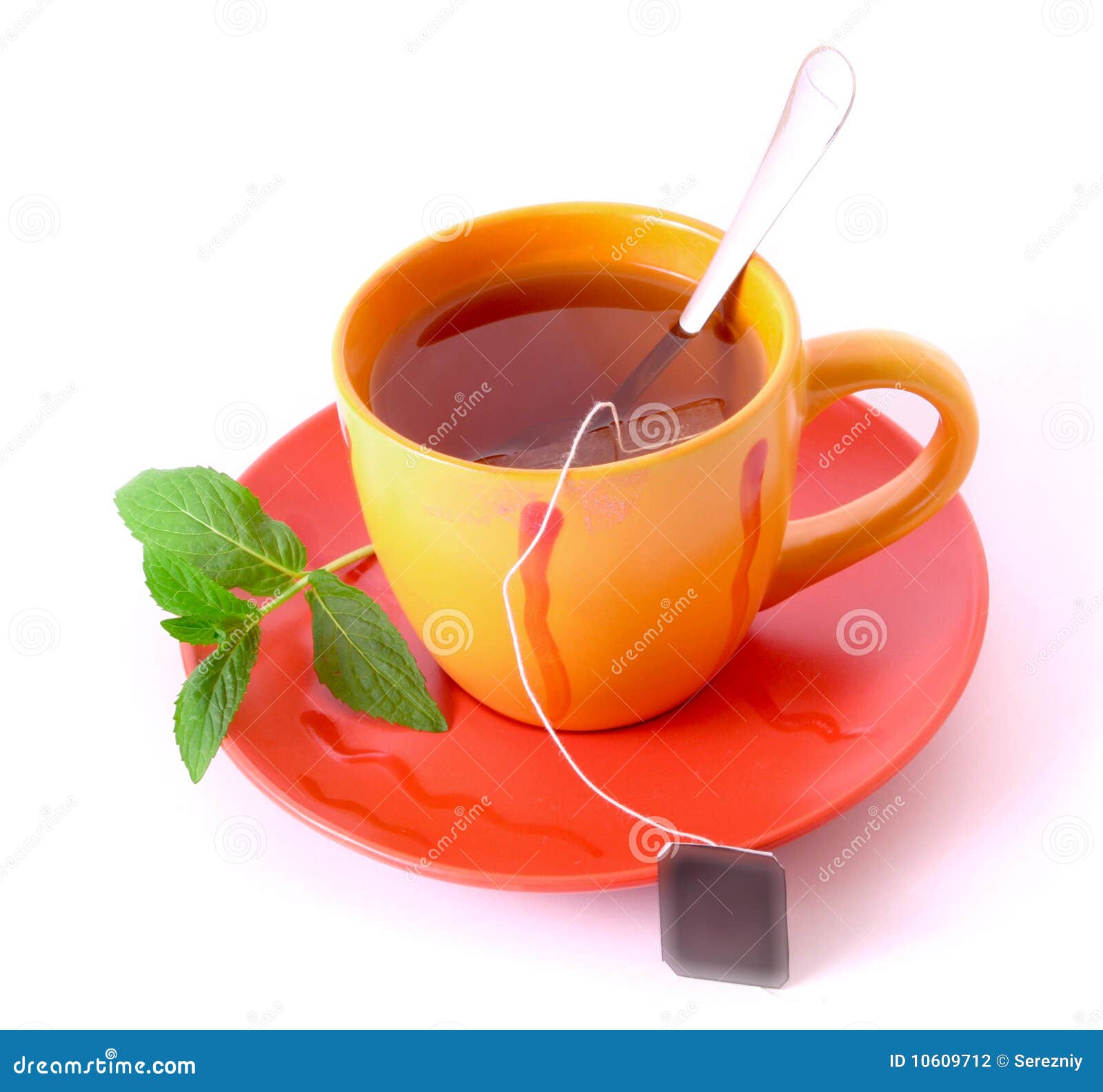 Cup of Green Tea on the Saucer with Mint Stock Photo - Image of food ...