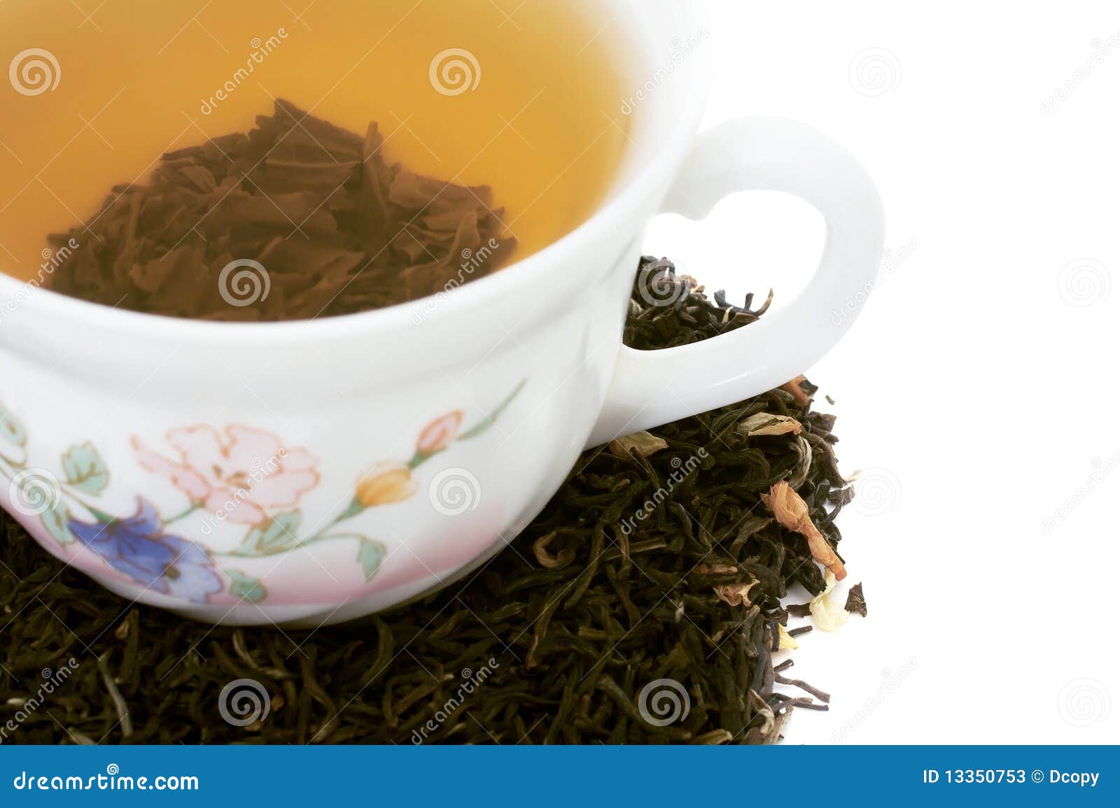 Cup of Green Tea and Tea Leaves with Dry Jasmin Stock Image - Image of ...