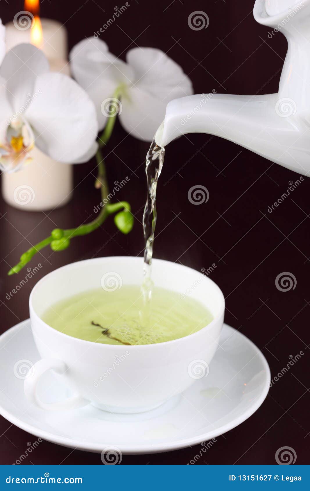 Cup of Green Tea with White Orchid Stock Image - Image of drink ...
