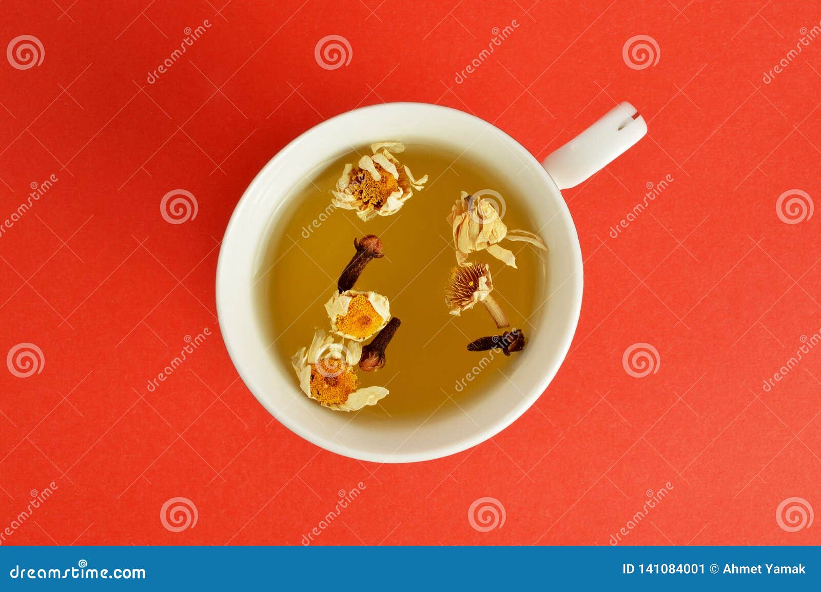 Herbal Tea on Red Background Stock Image - Image of herb, dried: 141084001