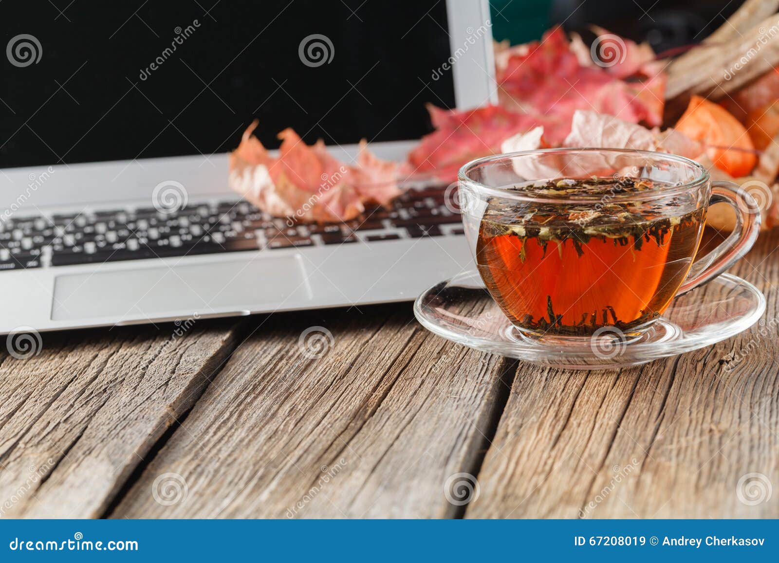 Cup of Herbal Tea on Table with Laptop Stock Image - Image of work ...