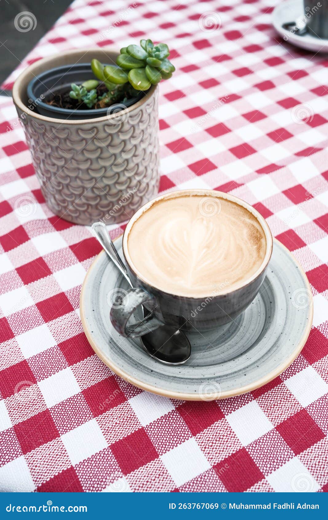 A Cup of Hot Caffe Latte on an Outdoor Cafe Table Stock Image - Image ...