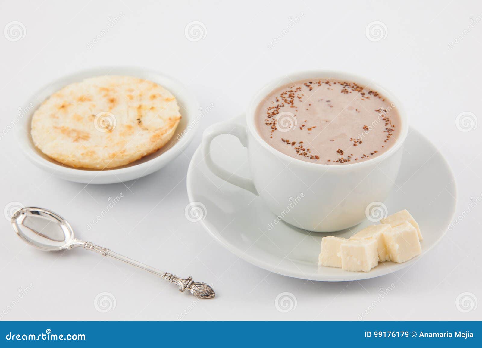 Cup of Hot Chocolate with Cheese and Arepa Stock Image - Image of drink ...