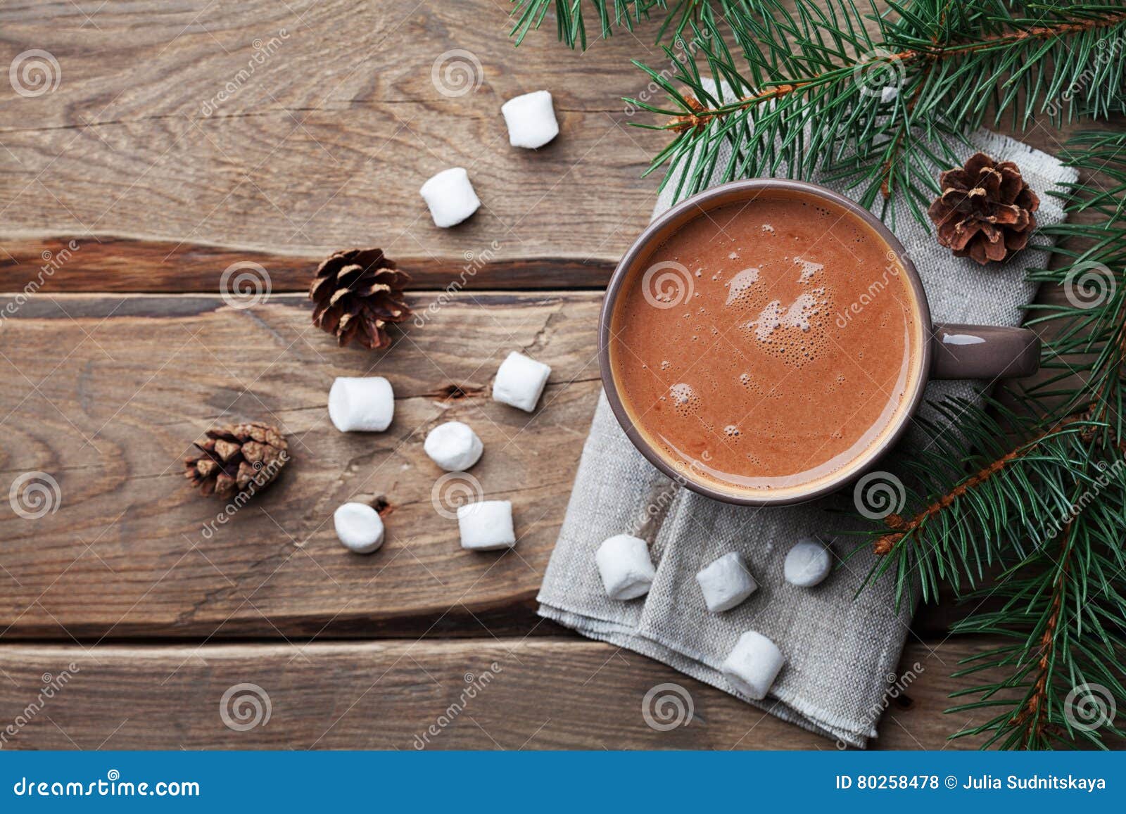 Cup of Hot Chocolate on Rustic Table from Above. Delicious Winter Drink ...