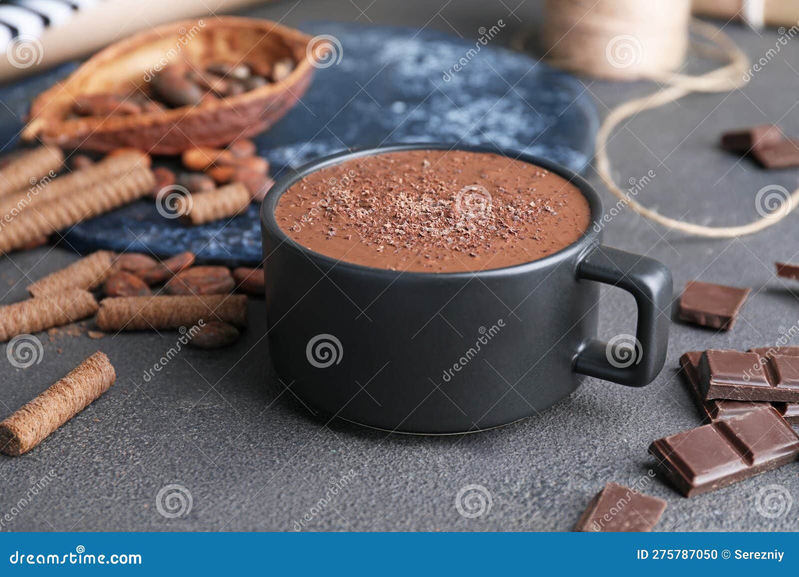 Cup of Hot Chocolate on Table Stock Photo - Image of tasty, grey: 275787050
