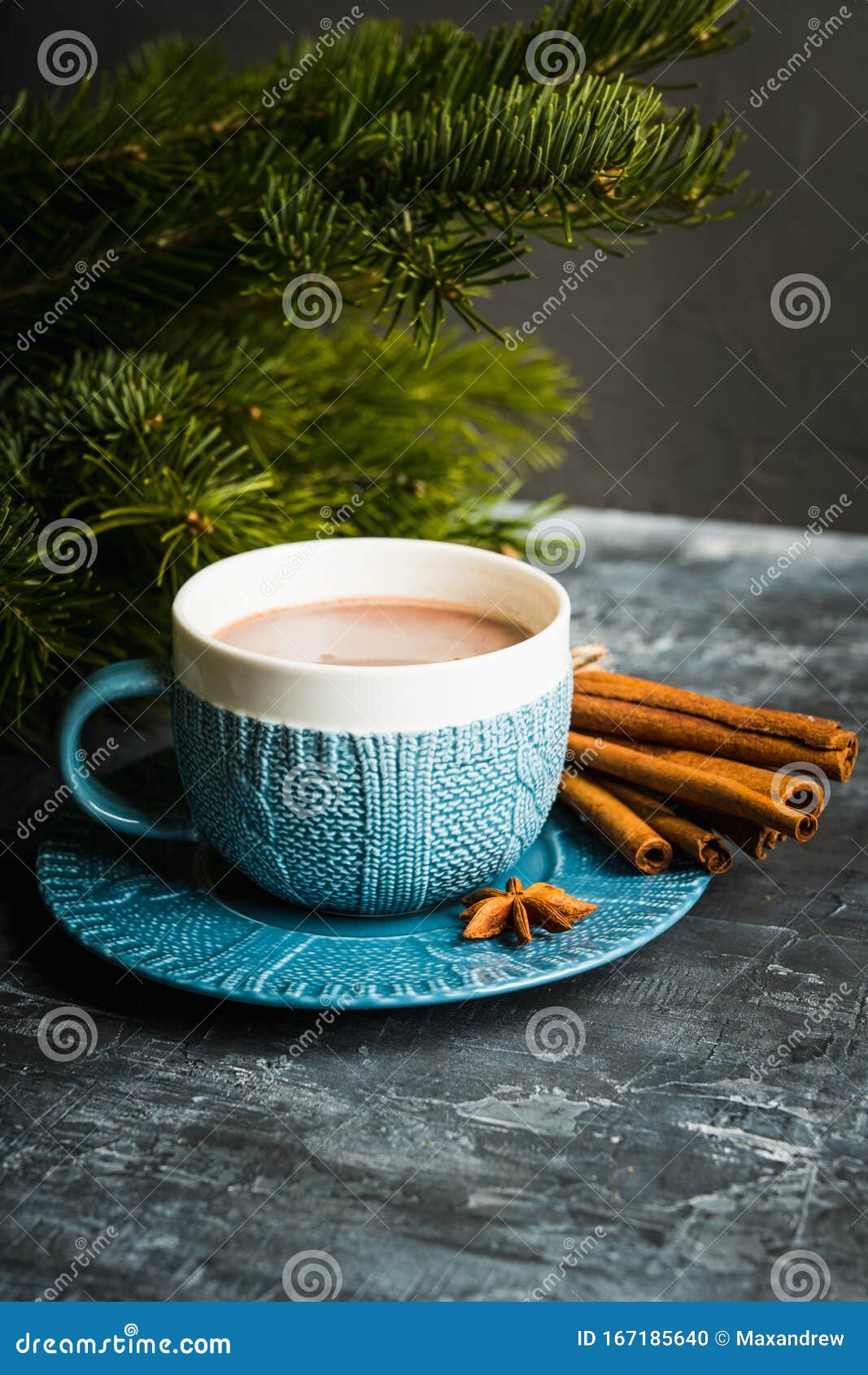 Cup of Hot Chocolate in Winter Decorations on the Rustic Background ...