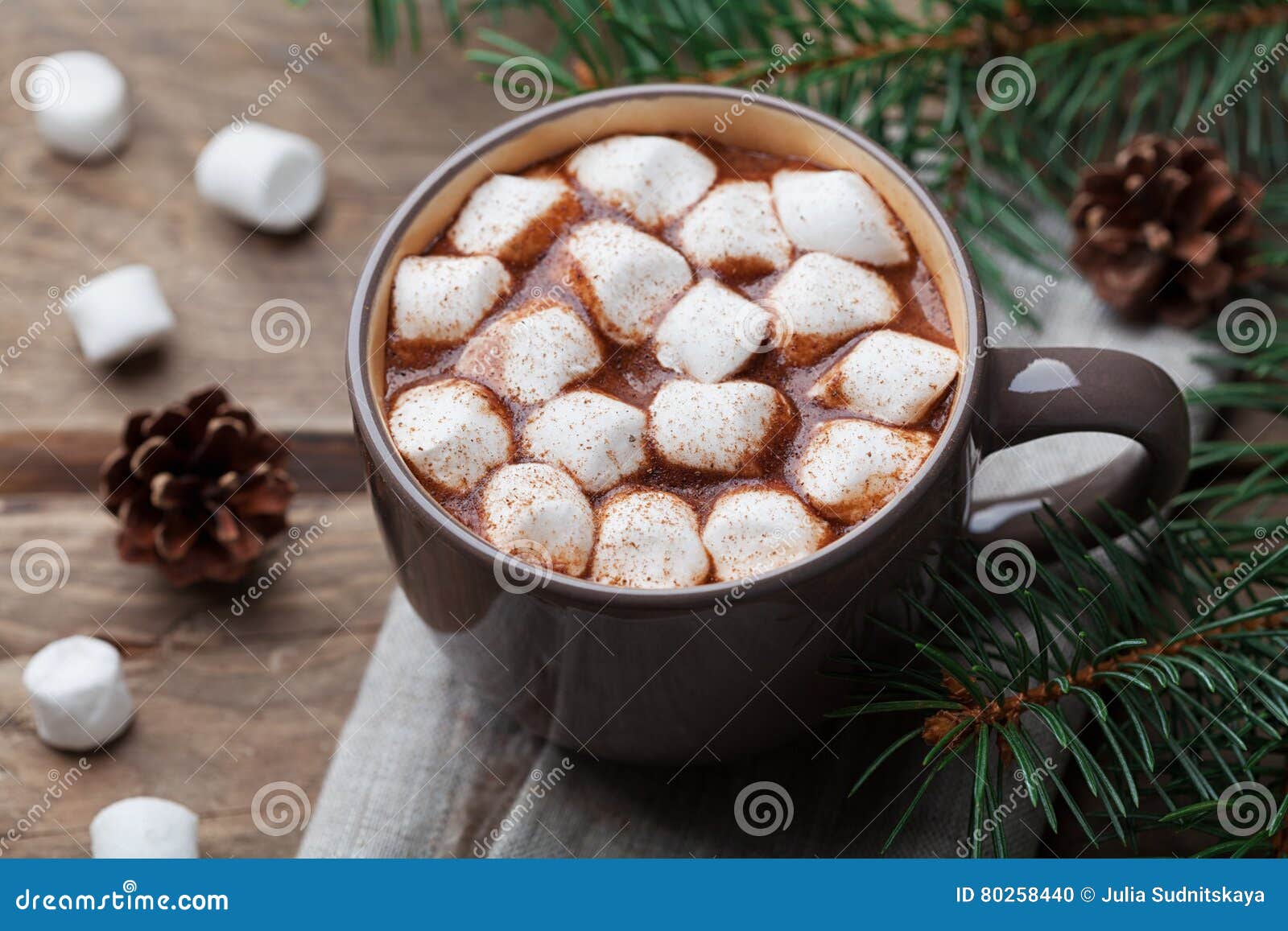 Cup Of Hot Chocolate On Wooden Rustic Table Delicious Winter Drink