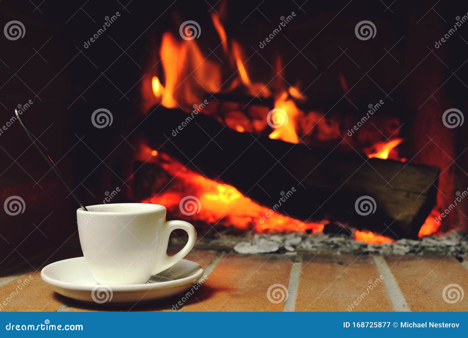 A Cup of Hot Coffee by Fireplace Stock Image - Image of warm, detail ...