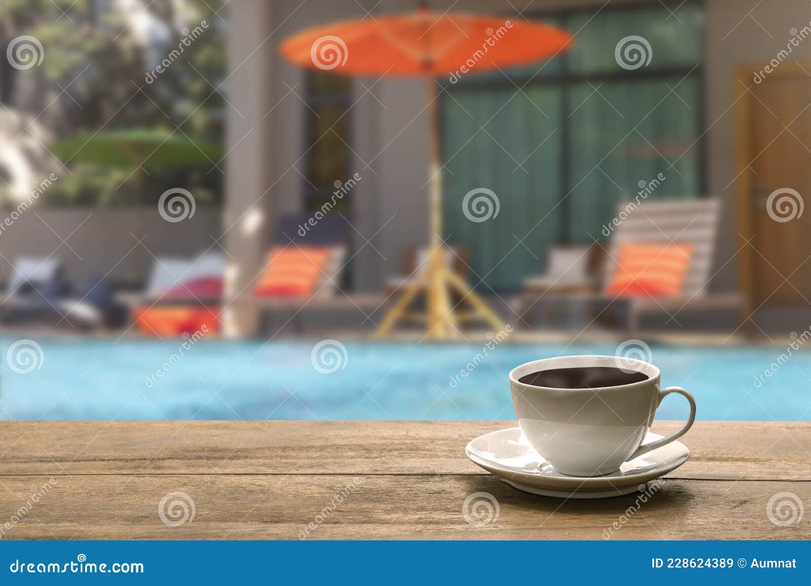 A Cup of Hot Coffee beside Swimming Pool Stock Image - Image of ...