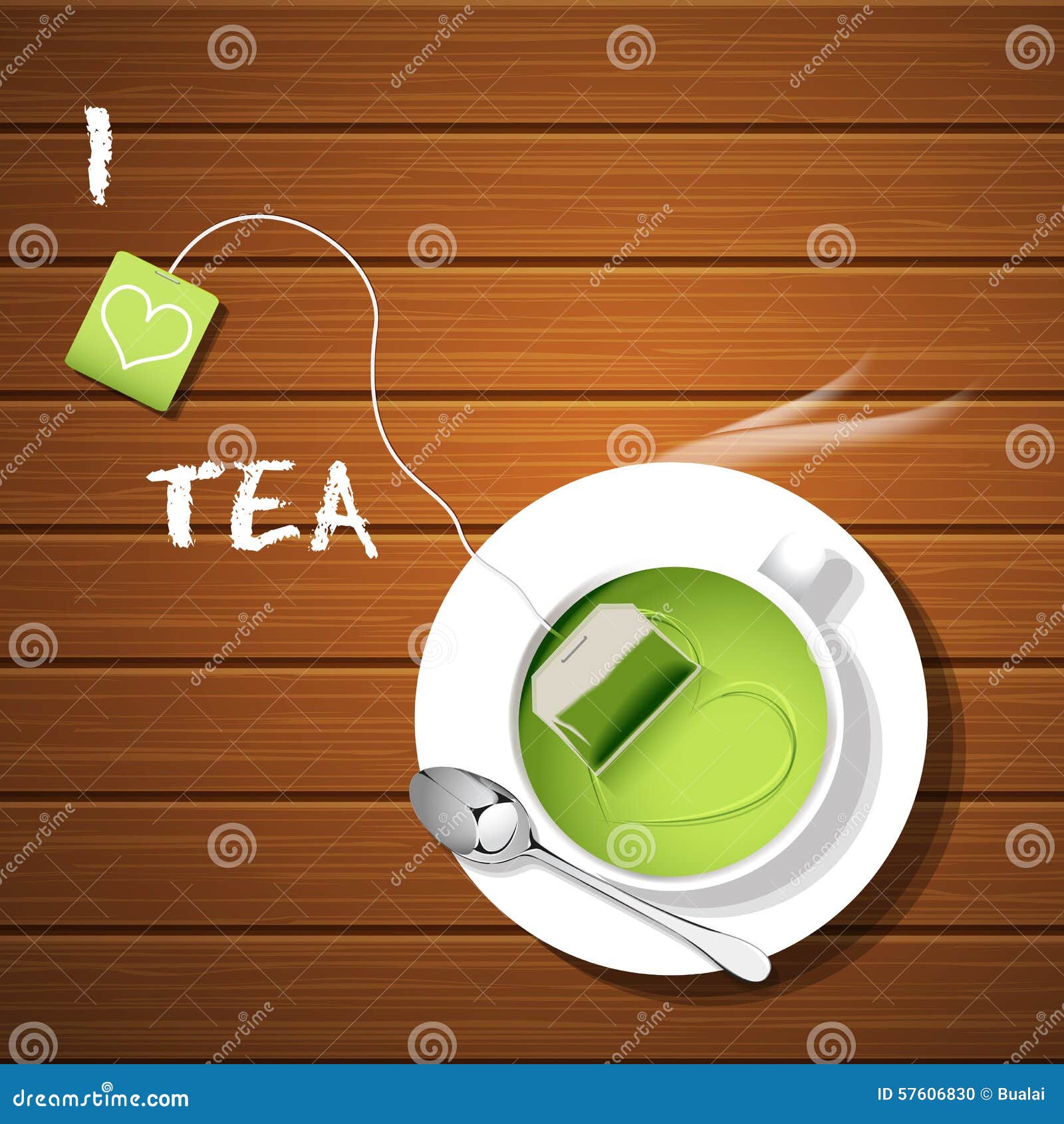 A Cup Of Hot Green Tea And Tea Bag With Steam Vector Illustration ...
