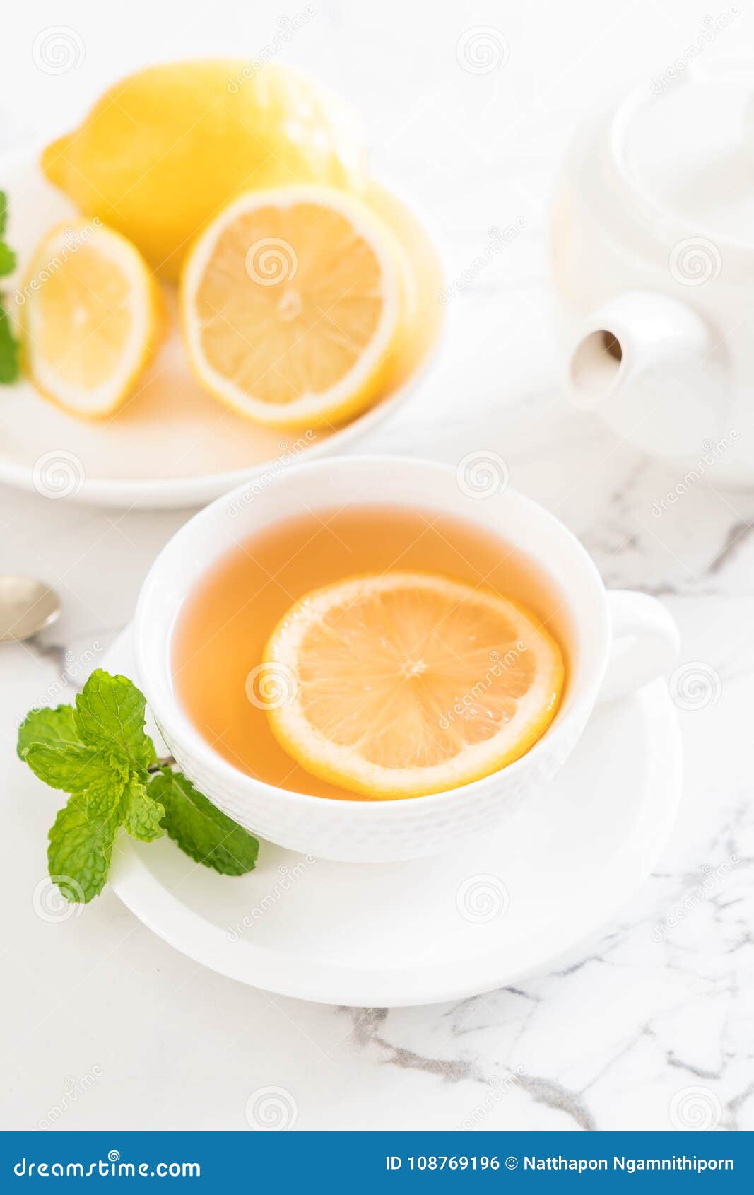 Hot lemon tea stock photo. Image of aromatic, mint, aroma - 108769196