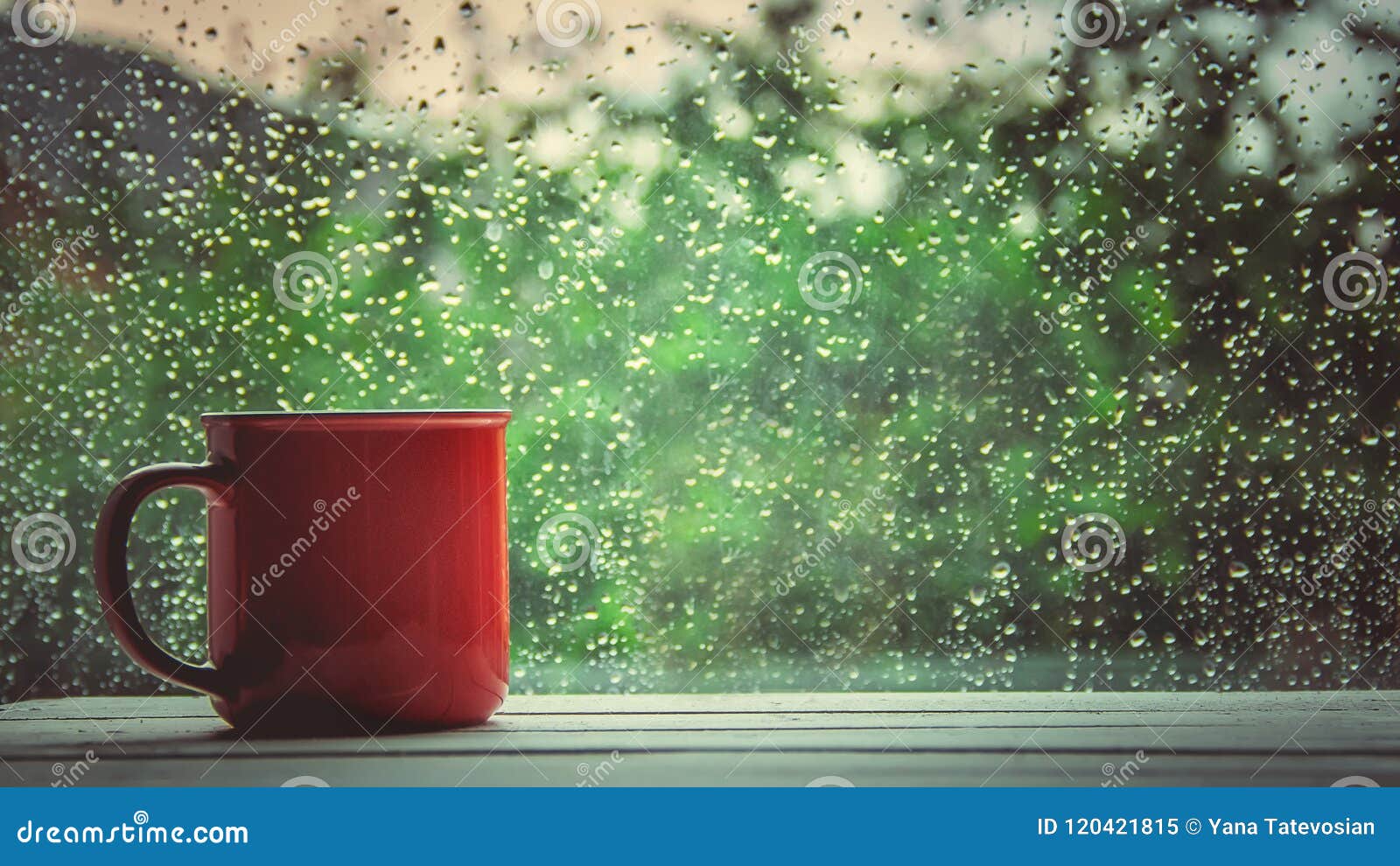 A Cup of Hot Tea in the Background Rain Outside the Window. Stock Image ...
