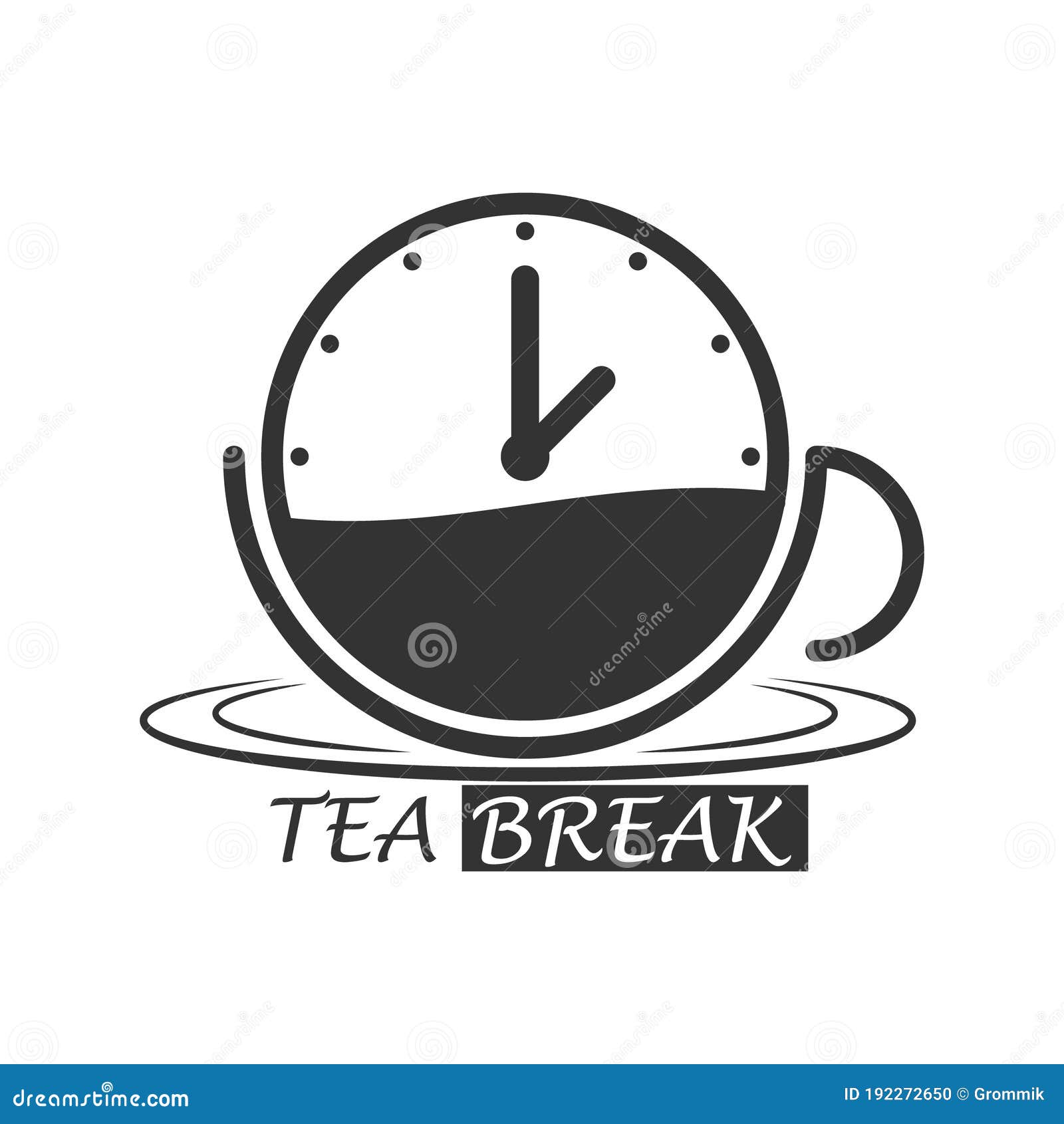 Cup of Hot Tea with a Clock and the Inscription Tea Break. Simple Icon ...