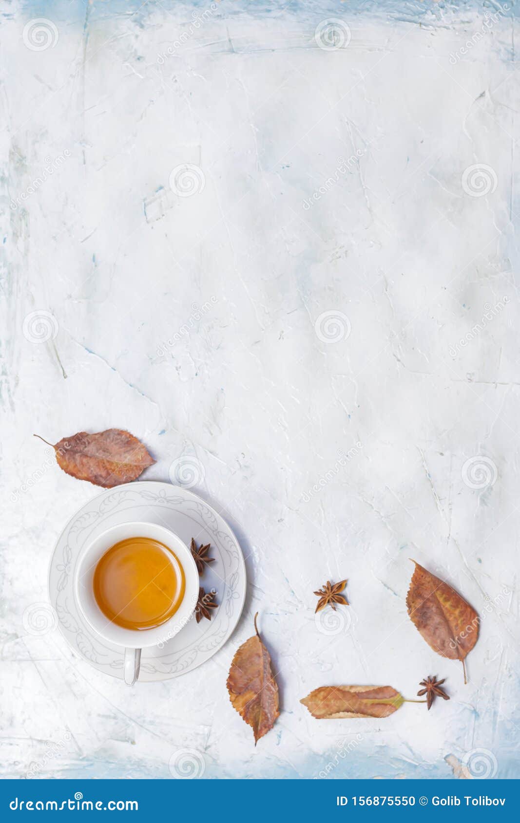 A Cup of Hot Tea with Fall Leaves and Copy Space Stock Photo - Image of ...