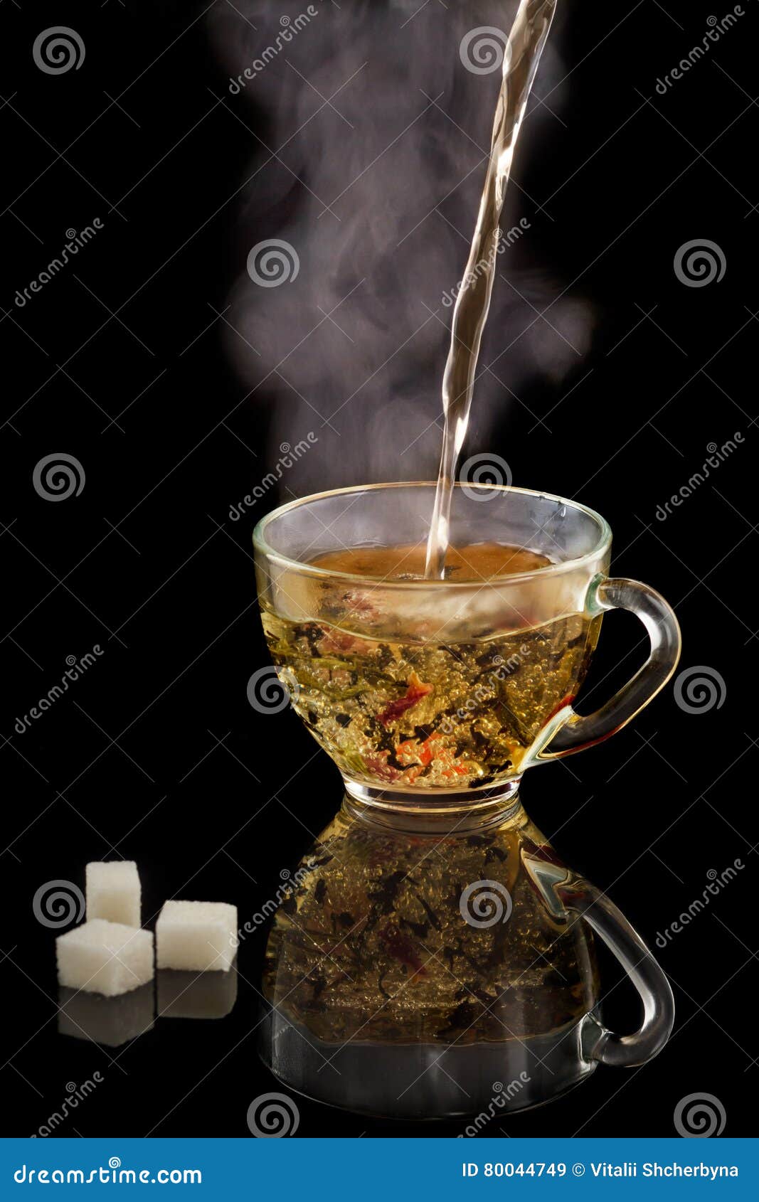Cup of Hot Tea with Steam on a Black Background Stock Image - Image of ...
