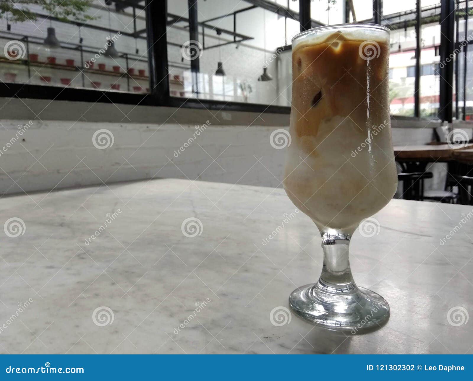 A Cup of Ice Cafe Latte Served Cold Stock Photo - Image of hangout ...