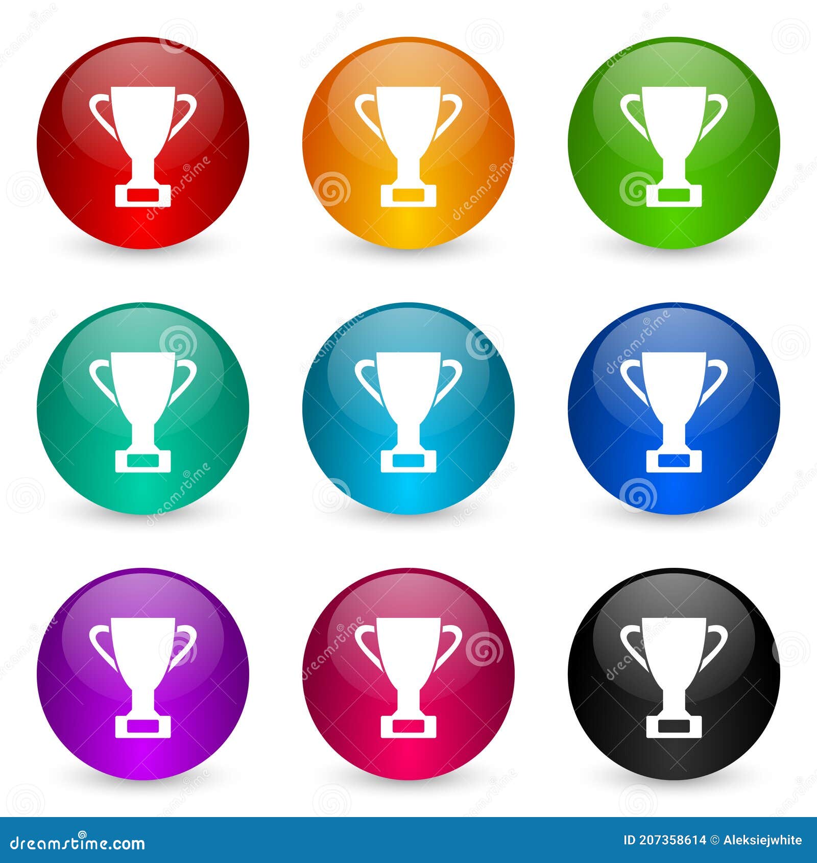 Cup Icon Set, Colorful Glossy 3d Rendering Ball Buttons in 9 Color ...