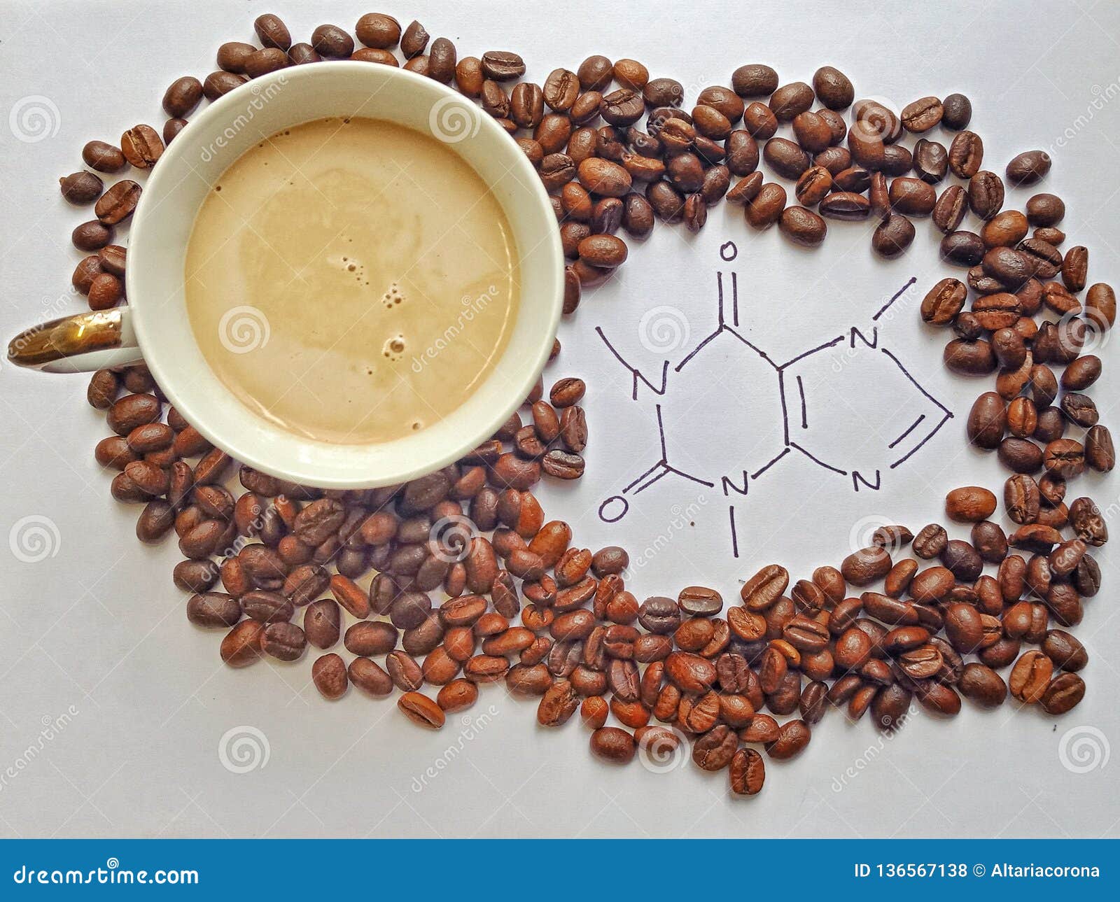 Cup of Latte and Molecular Structure of Caffeine Stock Photo - Image of ...