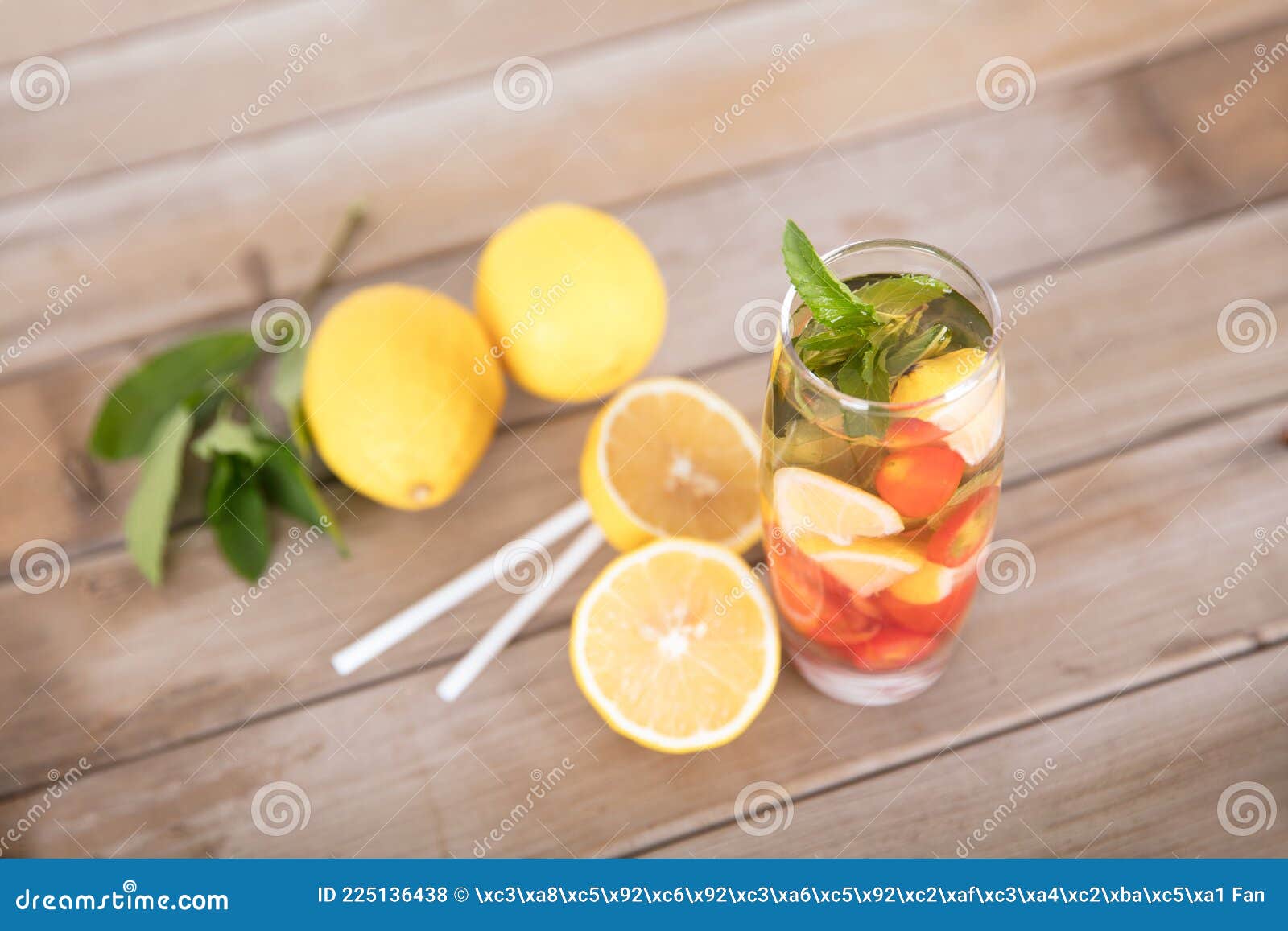A Cup of Lemon Mixed Fruit Mint Tea and Fresh Lemon Fruit Stock Photo ...