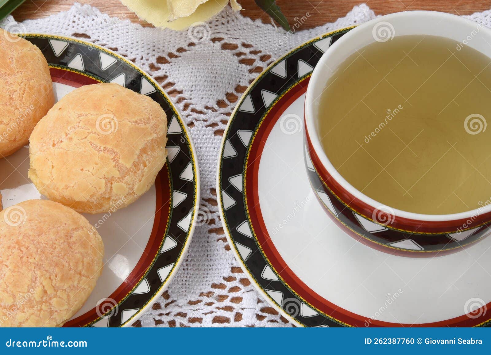 Cup of Lemongrass Green Tea with Cheese Bread Breakfast Stock Photo ...