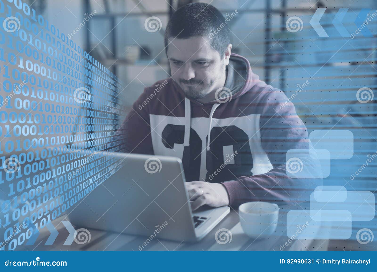 Cup, man, laptop stock image. Image of concentration - 82990631