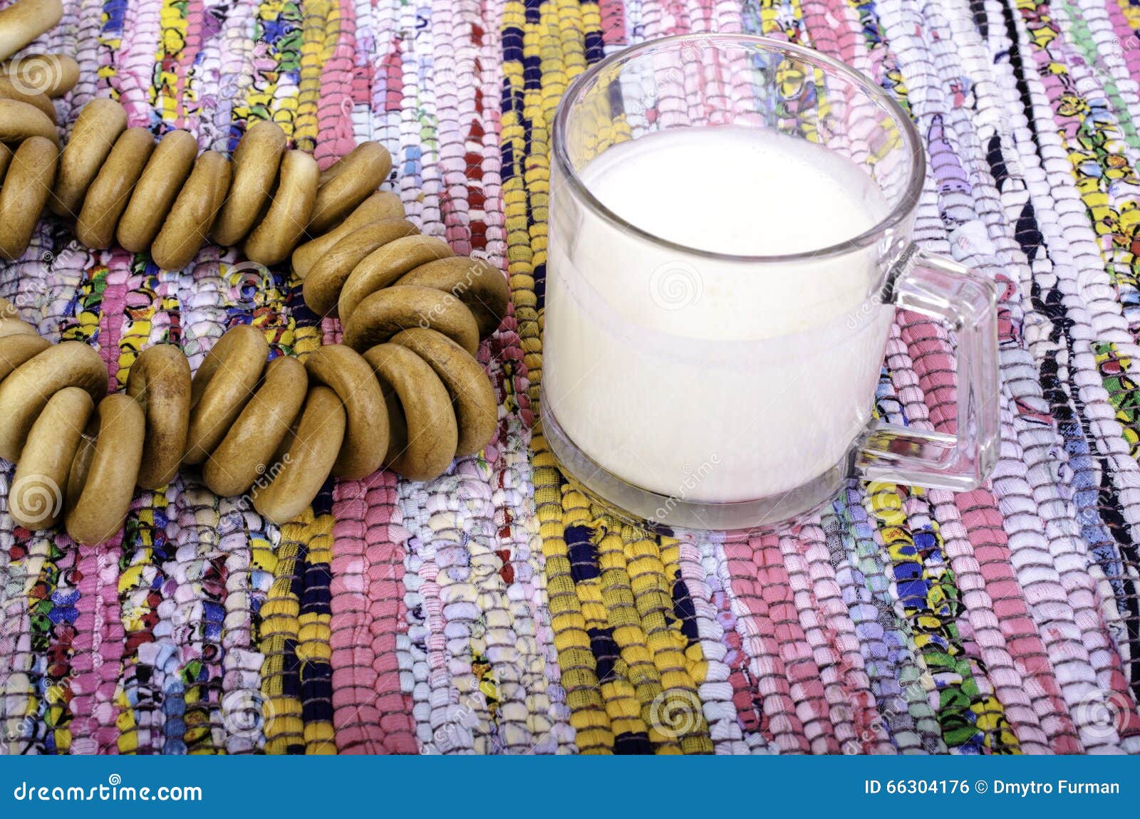 Cup of Milk and Bunch of Bagels. Stock Photo - Image of food, drink ...