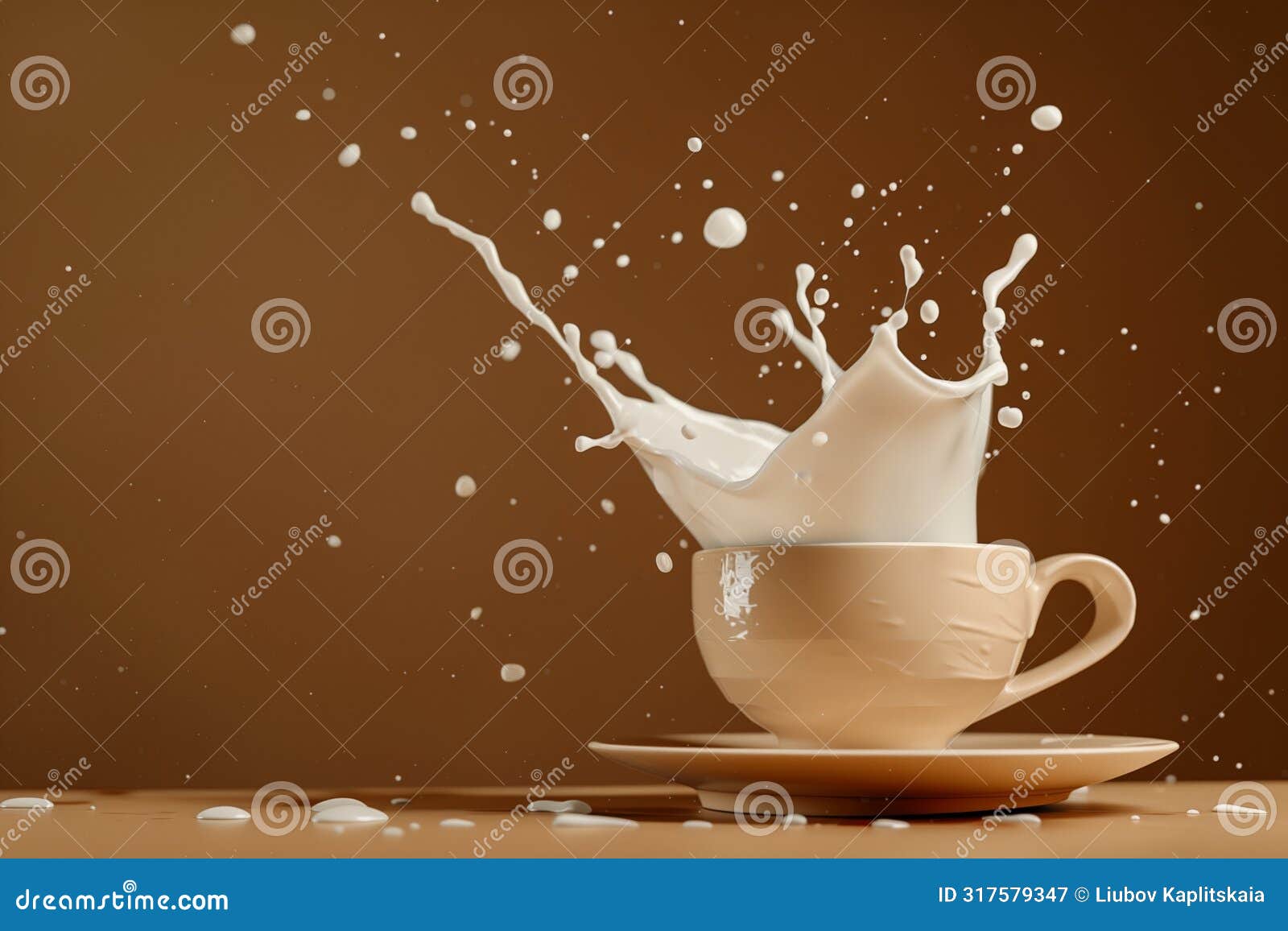 A Cup of Milk is Splashing Out of a White Cup, Creating a Mess on the ...