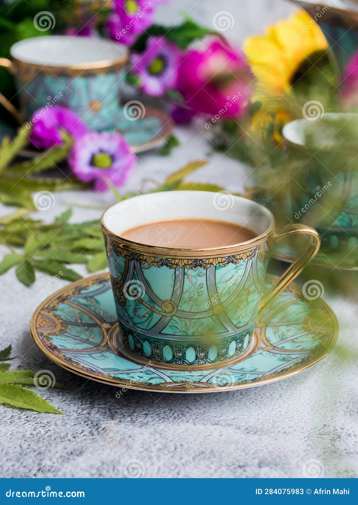 Cup of Milk Tea Decorated with Flowers Stock Image - Image of smoke ...