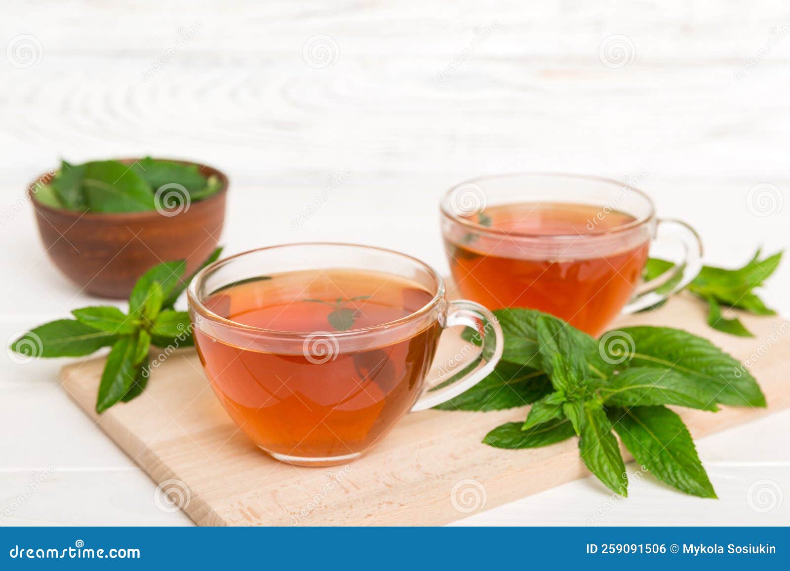 Cup of Mint Tea on Table Background. Green Tea with Fresh Mint Top View ...